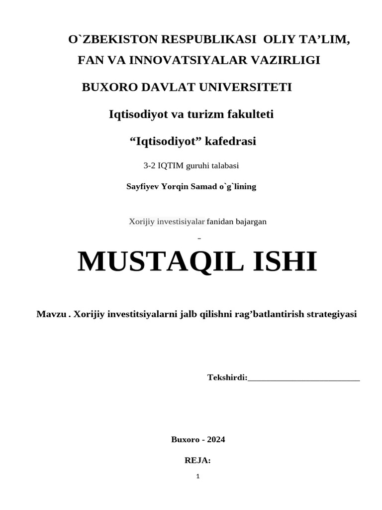 Xorijiy Investisiyalar | PDF