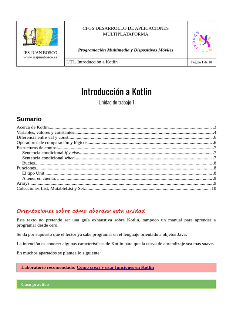 UT1 - Intro A Kotlin | PDF | Java (lenguaje de programación) | Lenguaje de programación