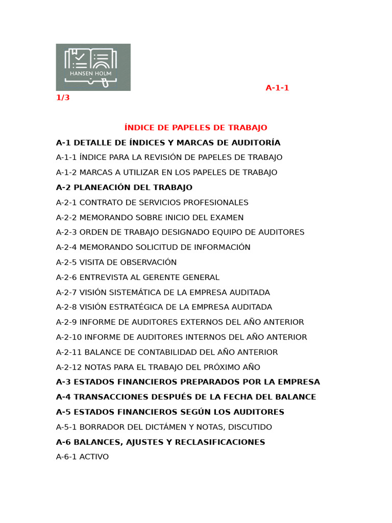 Indices de Papeles de Trabajo | PDF