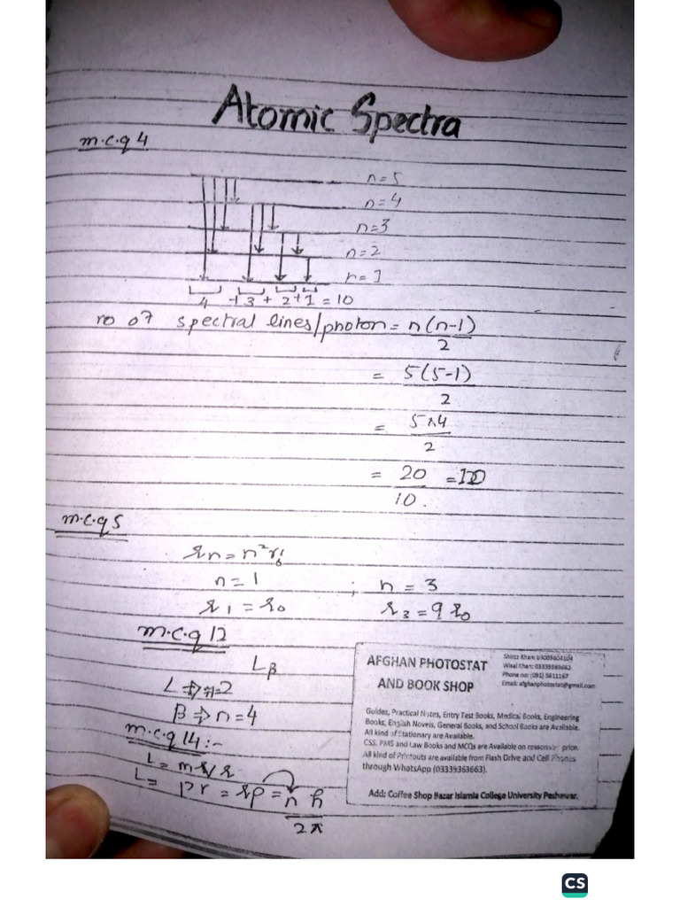 atomic spectra exercise | PDF