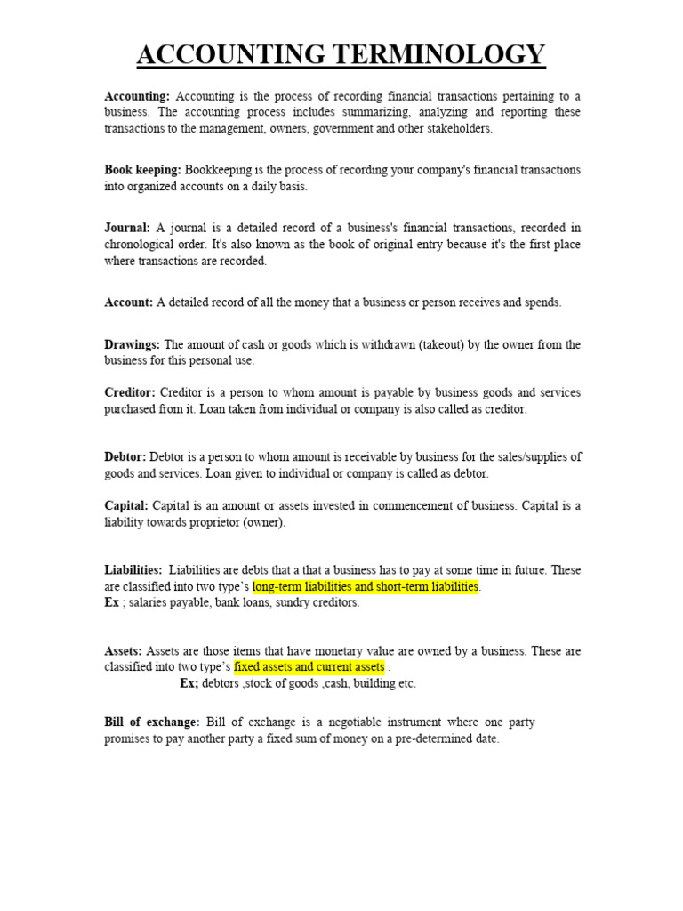 ACCOUNTING TERMINOLOGY | PDF | Debits And Credits | Cost Of Goods Sold