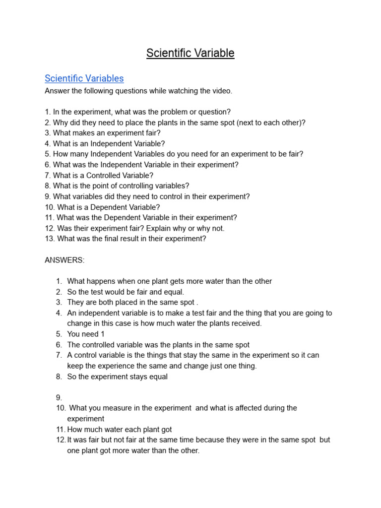 Understanding Scientific Variables in Experiments | PDF