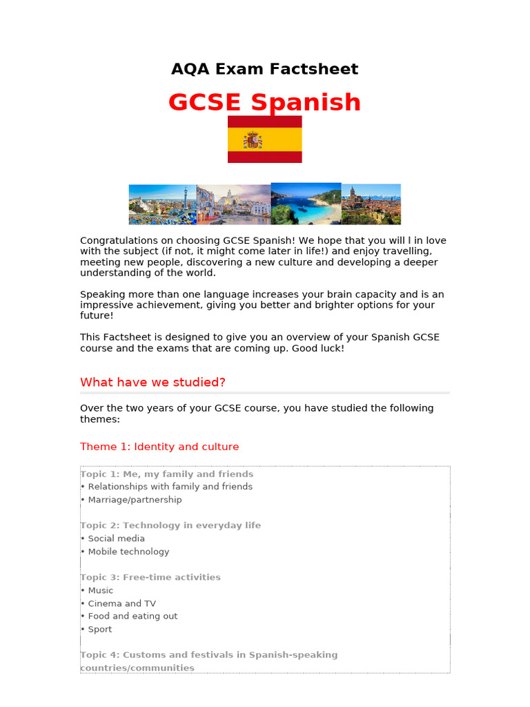 AQA GCSE Spanish Exam Overview | PDF | Qualifications