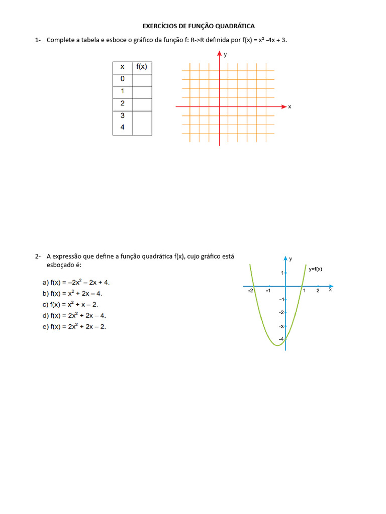 Exercícios de Função Quadrática Gabarito | PDF | Tempo | Função ...