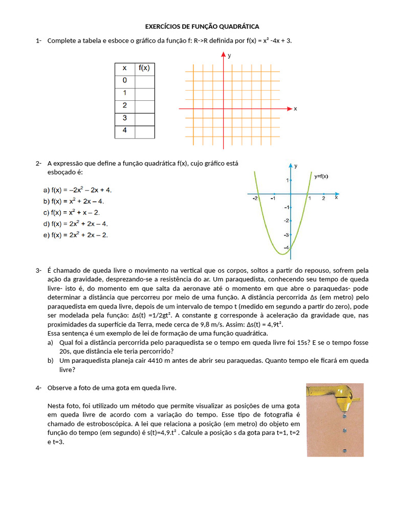 Exercícios de Função Quadrática | PDF | Tempo | Função (Matemática)