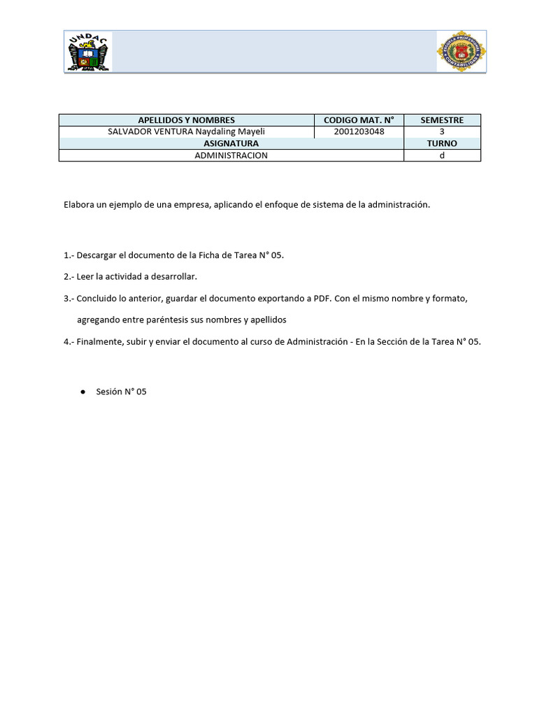 05 FICHA DE TAREA N°05 -ADMINISTRACION Nayda | PDF | Residuos | Agua
