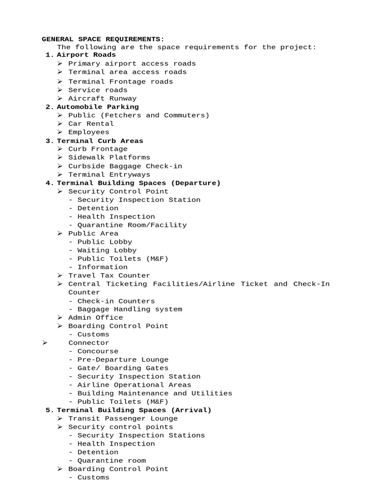 GENERAL SPACE REQUIREMENTS | PDF