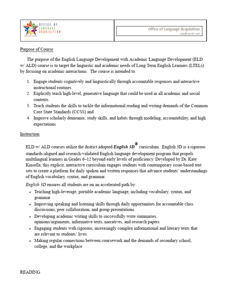 ALD Course Syllabus | PDF | Word | Vocabulary