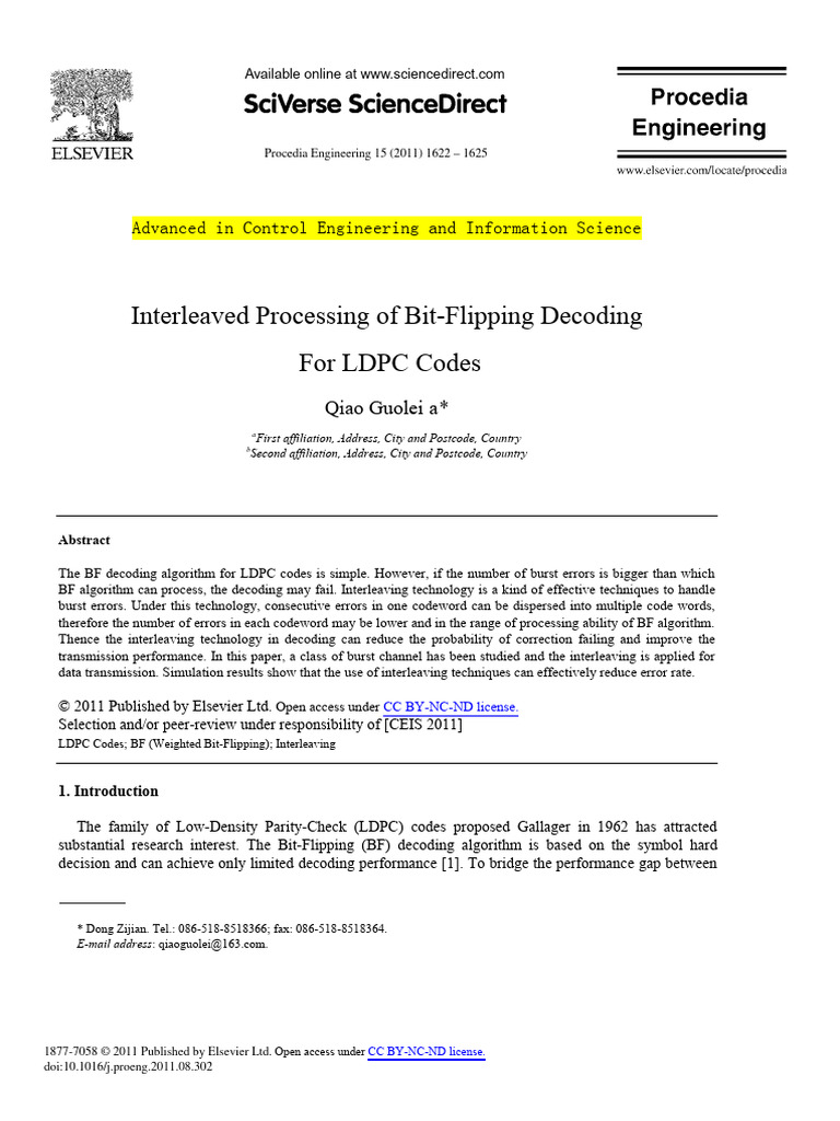 Interleaved Processing of Bit-Flipping Decoding Fo | PDF | Low Density Parity Check Code | Error
