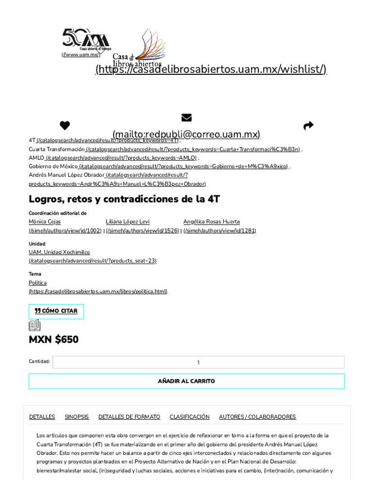 Logros, retos y contradicciones de la 4T... Libro _ Monica Cejas _ Casa de Libros Abiertos - UAM ...