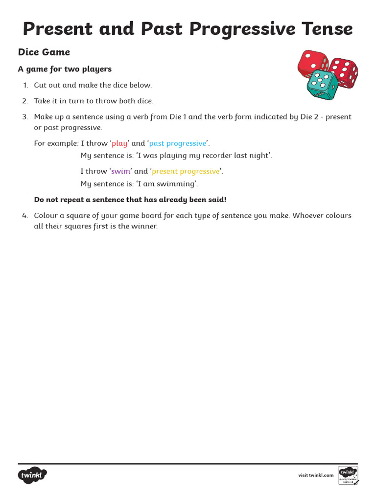 T2 E 1544 Present and Past Progressive Tense Dice Game - Ver - 2 | PDF
