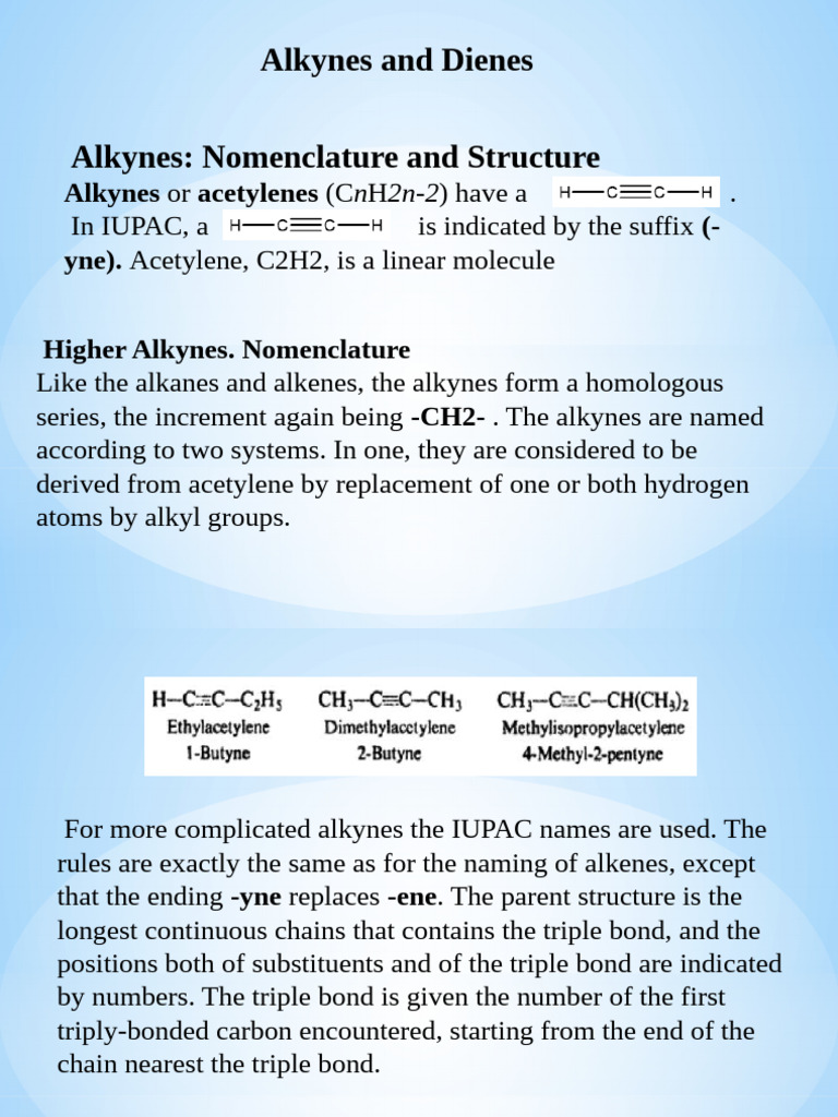 Alkynes and Dienes Alkynes: Nomenclature and Structure | PDF | Alkene ...