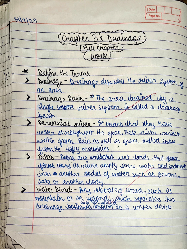 Geography Chapter 3 Drainage Full Chapter Notebook Work | PDF