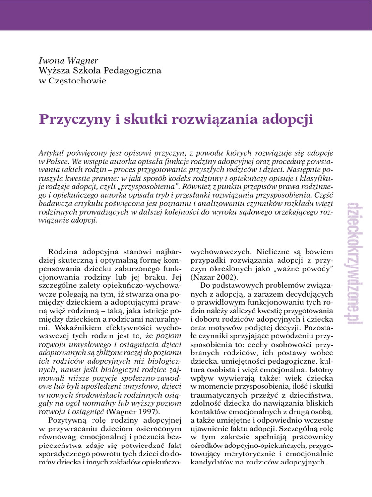 Wagner I. - Przyczyny I Skutki Rozwiązania Adopcji | PDF