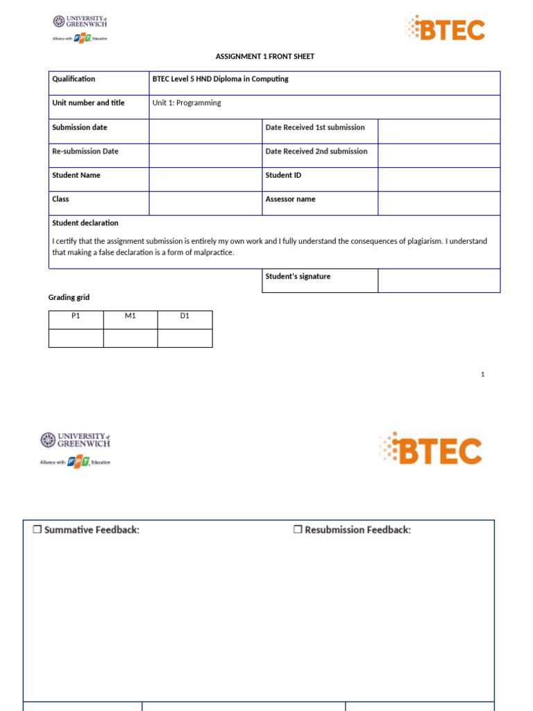 Unit 1 Assignment 1 Frontsheet Pdf Algorithms Software Testing 8657