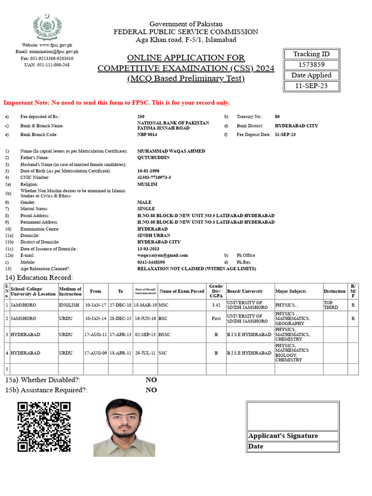 Competitive Examination (CSS) MPT - 2024 | PDF | Pakistan