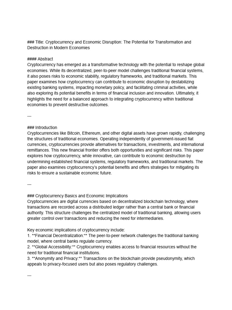 Cryptocurrency and Economic Disruption - The Potential For ...