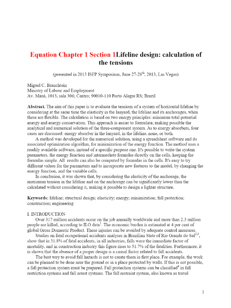 Lifeline Design - Calculation of The Tensions | PDF