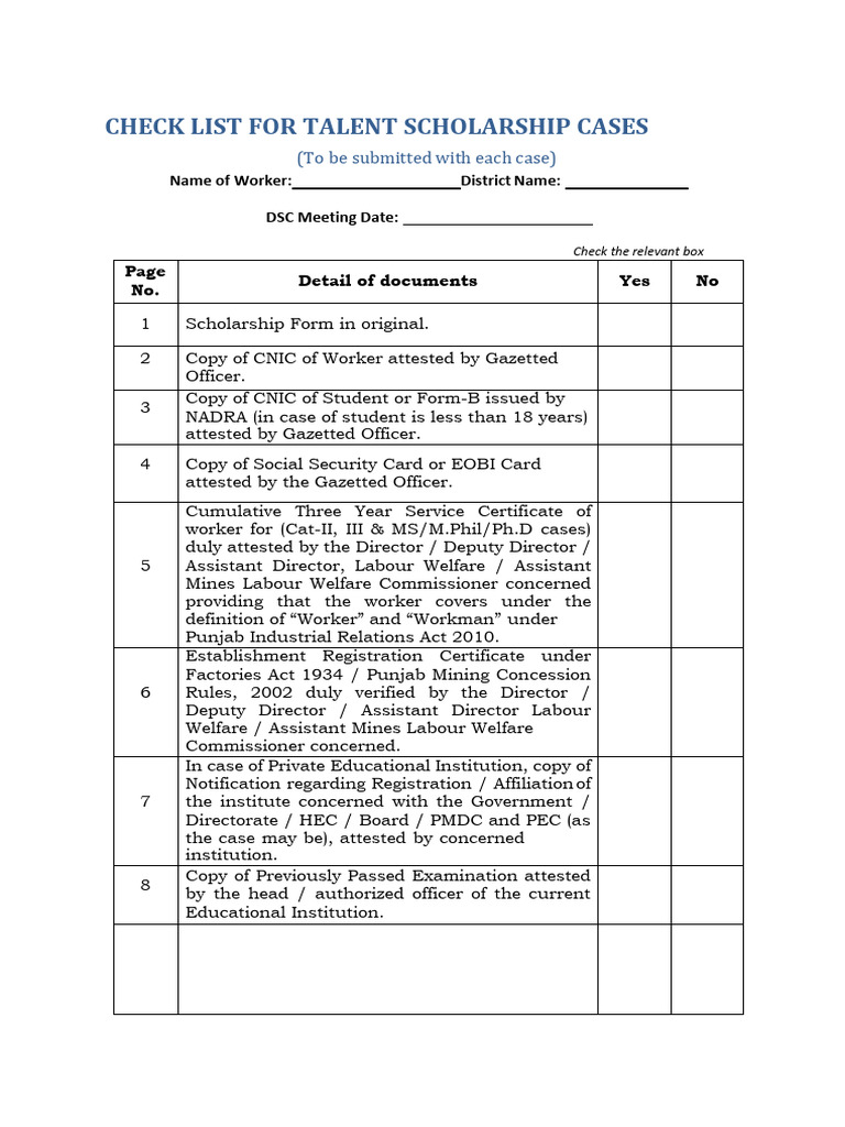 PWWF Talent Scholarship Grant Checklist & Template FilE | PDF ...