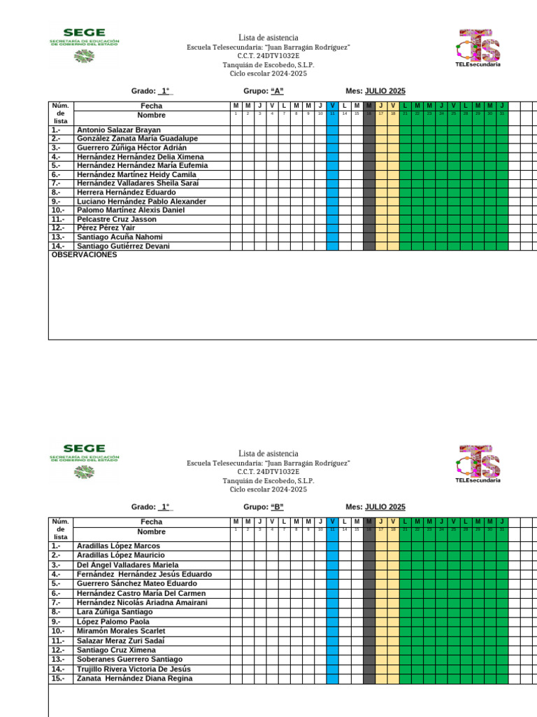 LISTA DE ASISTENCIA 1° ABC | PDF