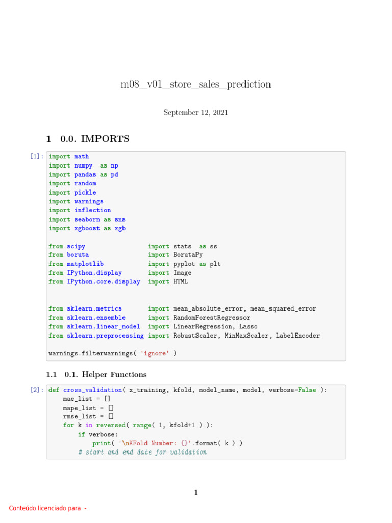 m08 v01 Store Sales Prediction | PDF | Cross Validation (Statistics) | Root Mean Square Deviation