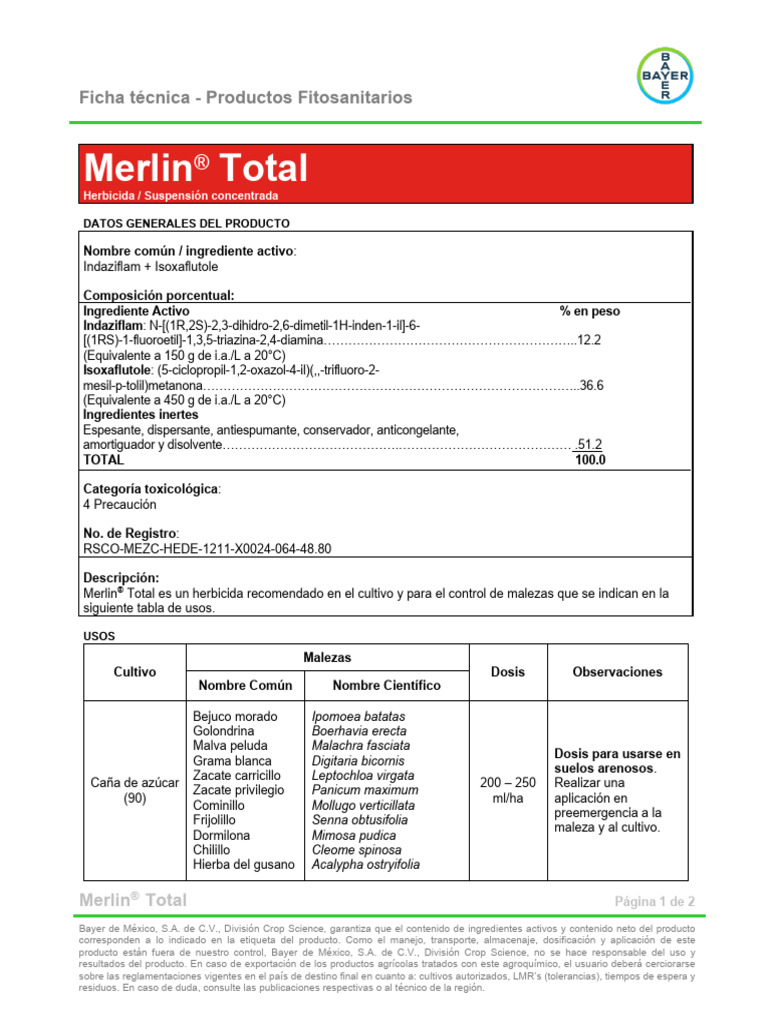 Merlin Total Ficha Tecnica | PDF | Agricultura | Plantas