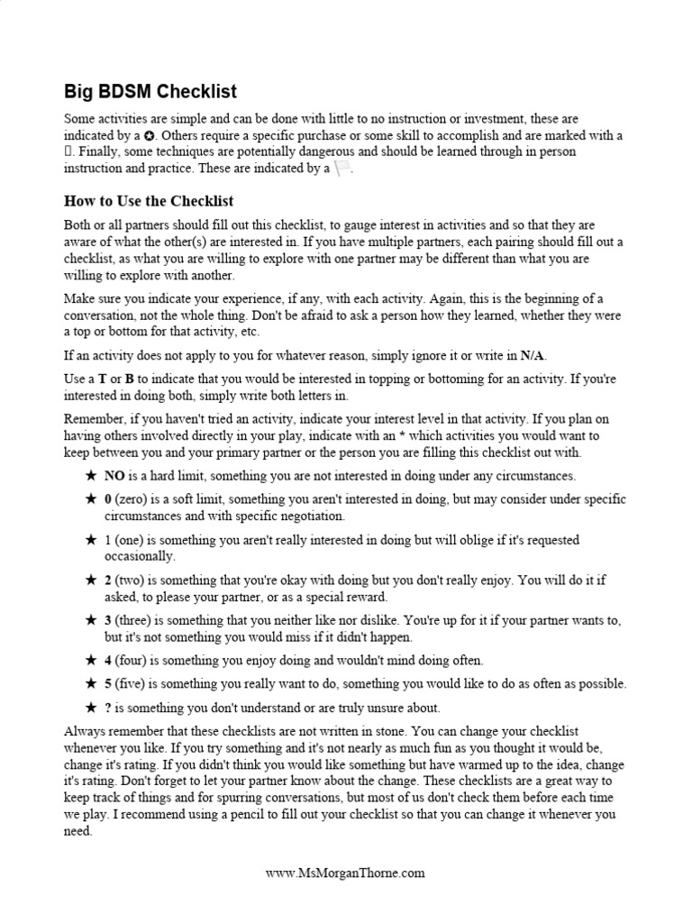 Master-checklist | PDF | Bondage (Bdsm) | Human Sexuality