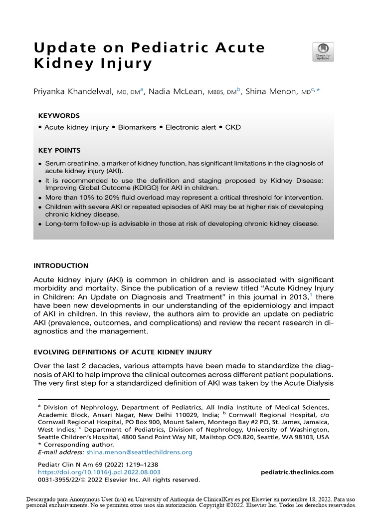 Update On Pediatric Acute Kidney Injury | PDF | Chronic Kidney Disease ...