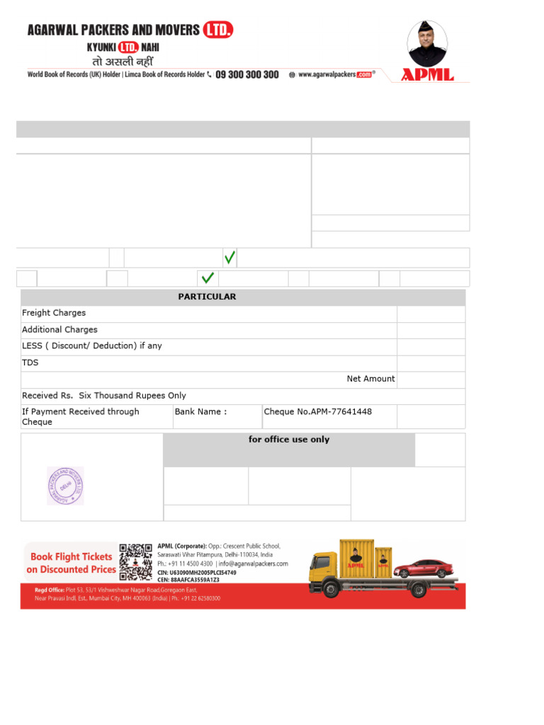 Money Receipt for Freight Charges | PDF