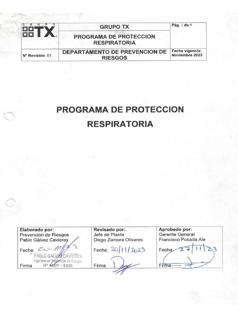 Programa protección respiratoria | PDF