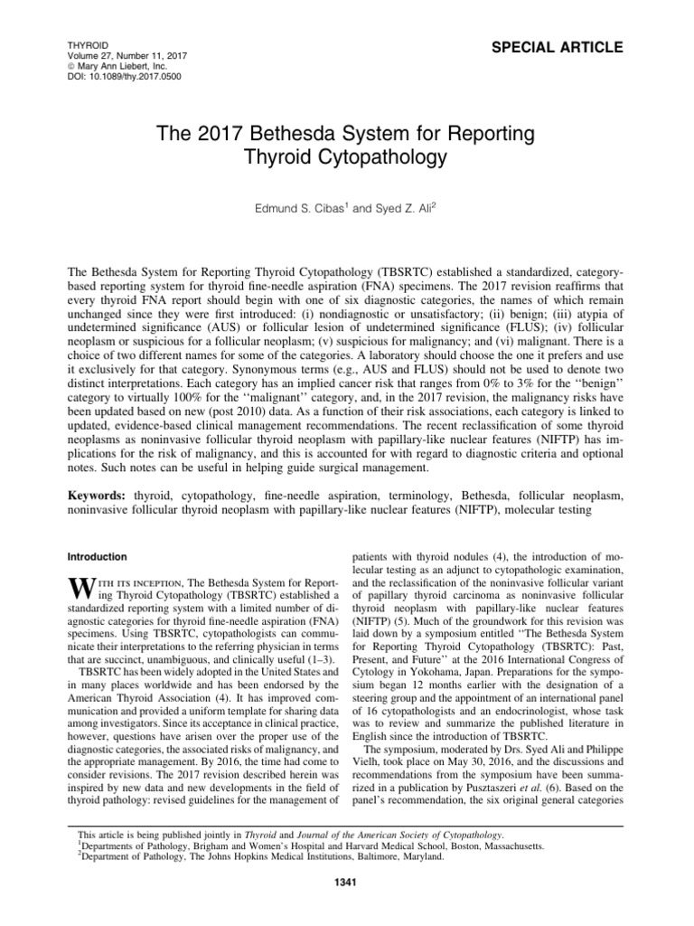The 2017 Bethesda System For Reporting Thyroid Cytopathology | PDF ...