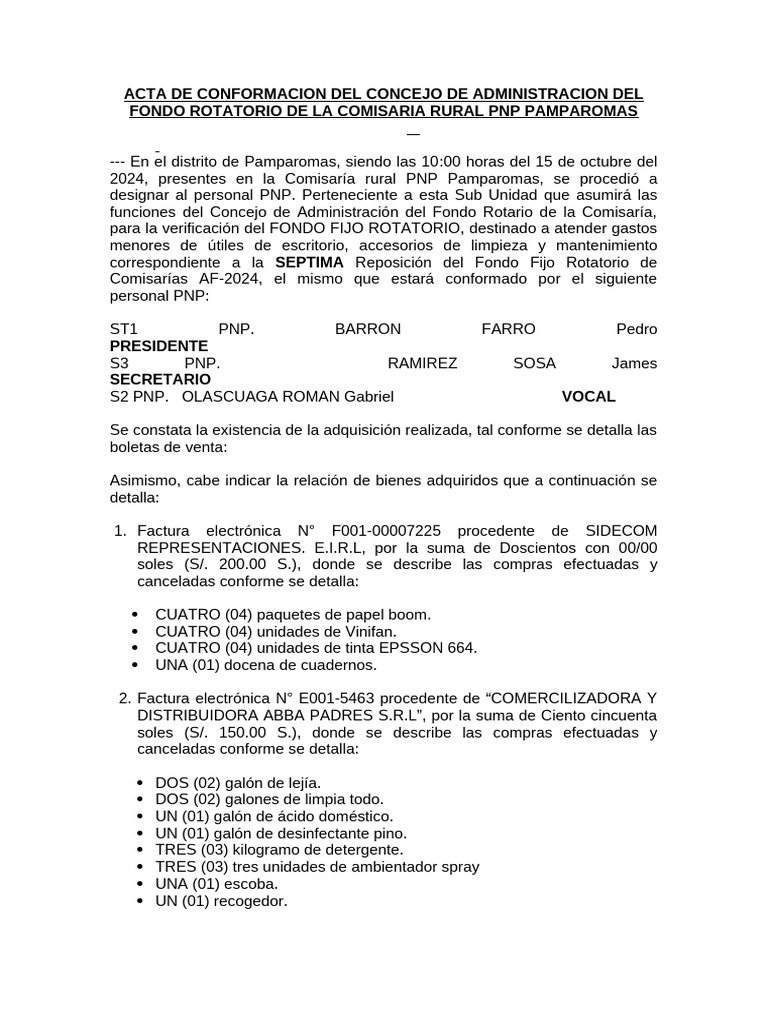 06 ACTA DE CONCEJO DE FONDO FIJO ROTATORIO | PDF