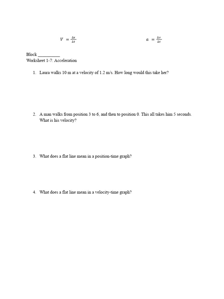 Acceleration Worksheet | PDF
