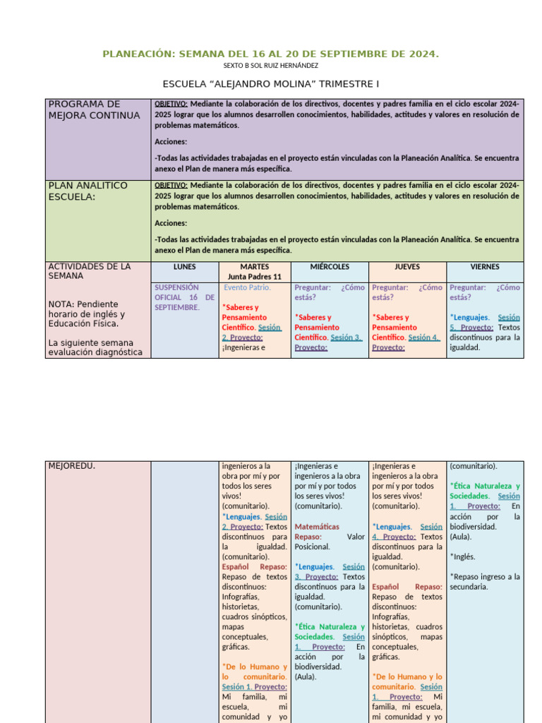 Planeación Educativa: Septiembre 2024 | PDF | Escuelas