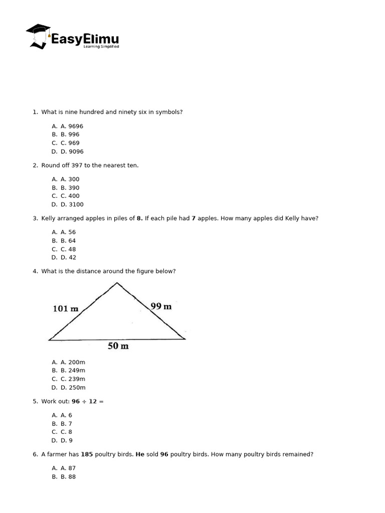 Mathematics - Grade 5 Term 1 Opener Exam 2024 Set 1-95 | PDF ... Mathematics - Grade 5 Term 1 Opener Exam 2024 Set 1-95 | PDF ...