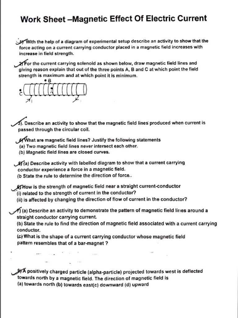 Magnetic Effect Worksheet Class 10 | PDF | Magnetic Field | Magnet