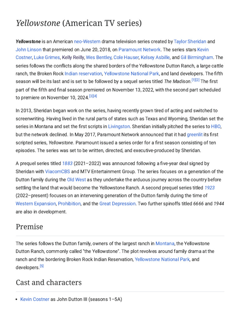 Yellowstone (American TV Series) - Wikipedia | PDF | Television