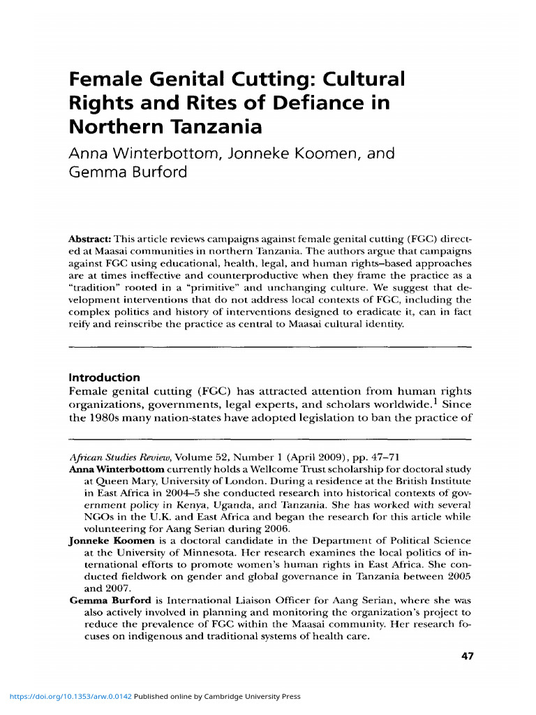 Female Genital Cutting Cultural Rights and Rites of Defiance in ...