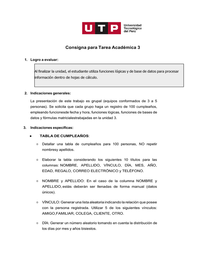 Ta3 Indicacione | PDF | Evaluación | Cumpleaños