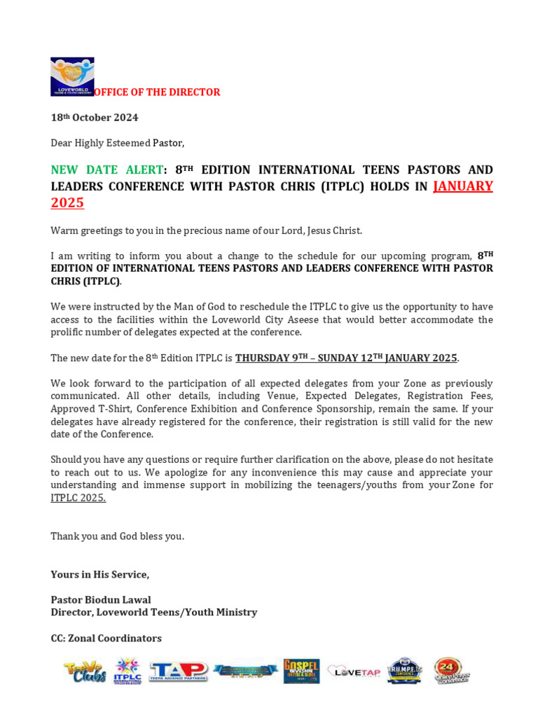 ITPLC 2025 Date Change Announcement | PDF | Business