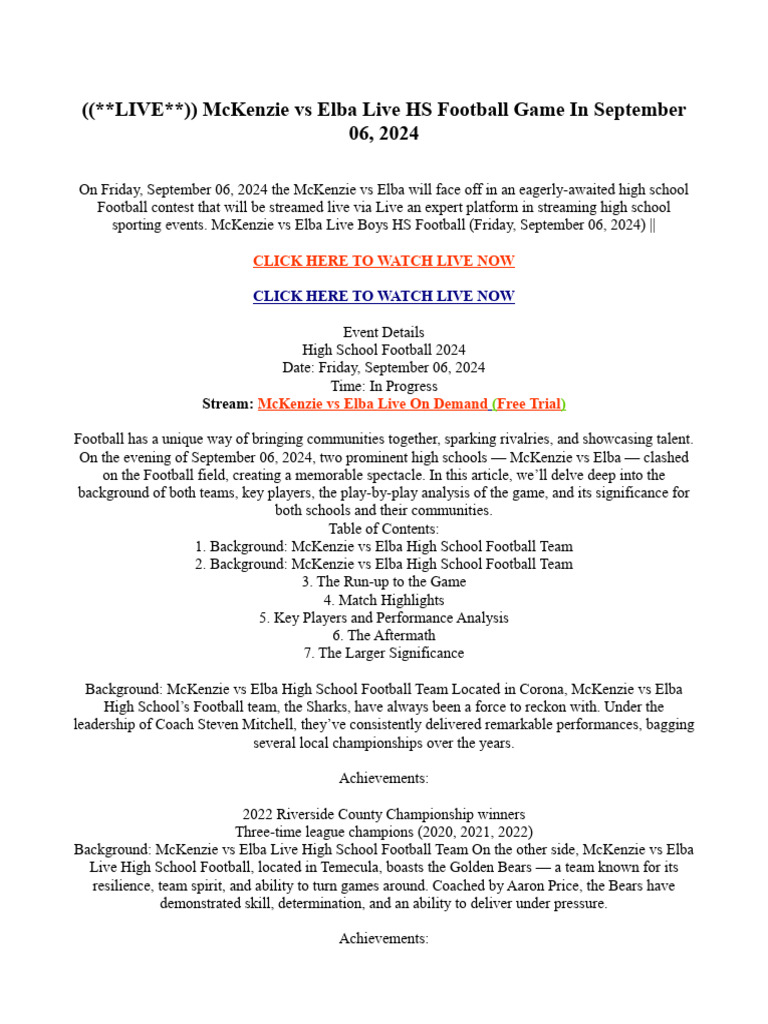 Mckenzie Vs Elba Live | PDF | College Football Seasons | National ...