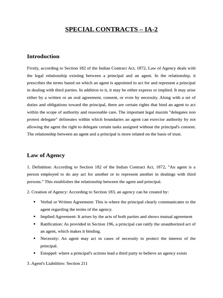 Special Contracts Ia-2 | PDF | Law Of Agency | Common Law