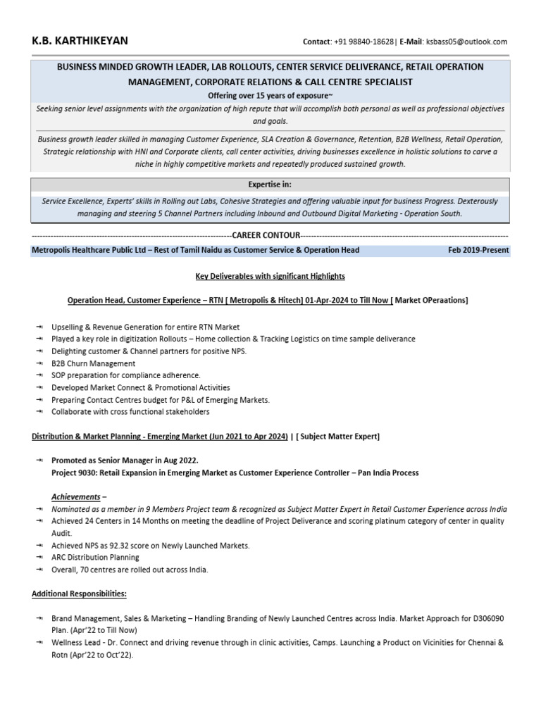 KB Karthikeyan CV | PDF | Call Centre | Marketing