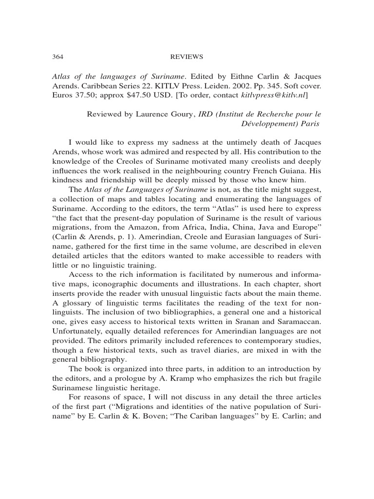 Review of Atlas of The Languages of Suriname | PDF | Linguistics ...