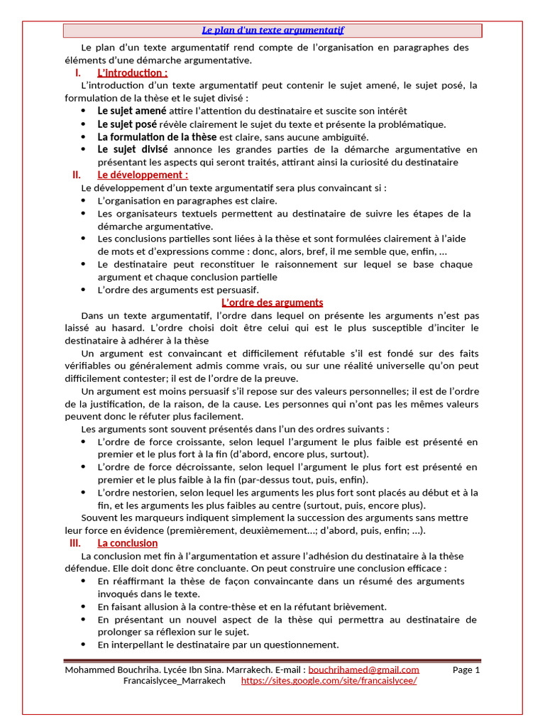 Plan d'un Texte Argumentatif | PDF