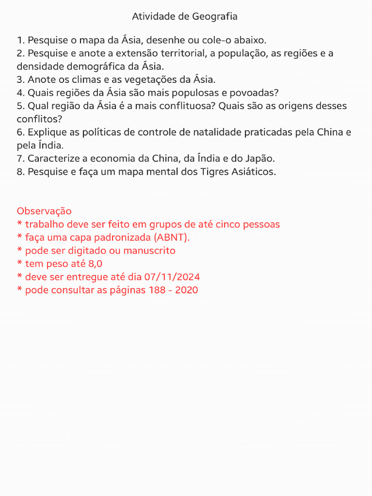 Trabalho de Geografia - 9 Ano | PDF