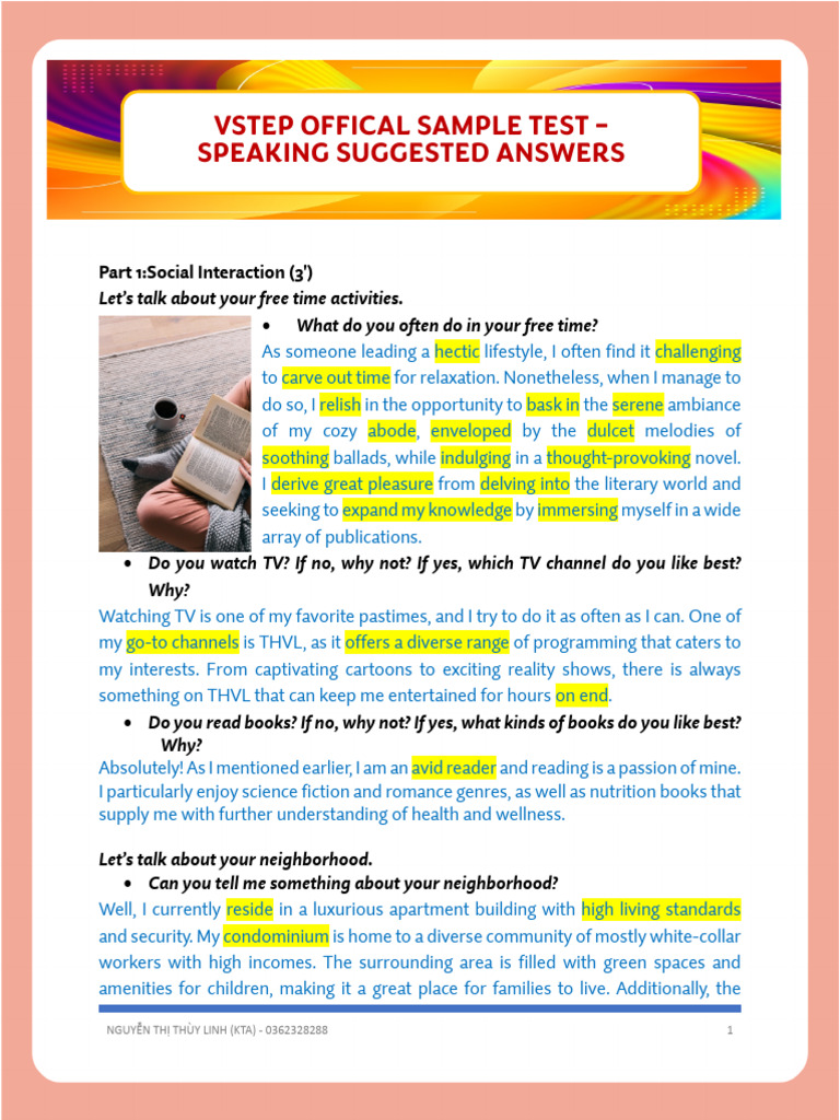 Speaking suggested answers | PDF | Adolescence | Behavioural Sciences