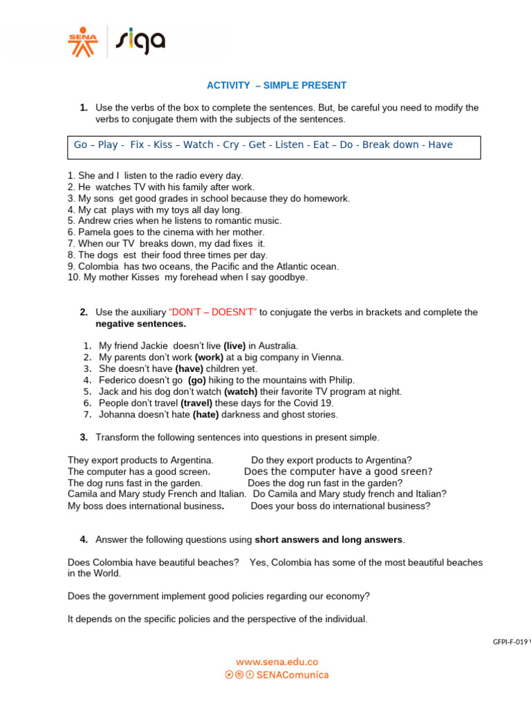 Activity - Simple Present? | PDF | Linguistics | Grammar