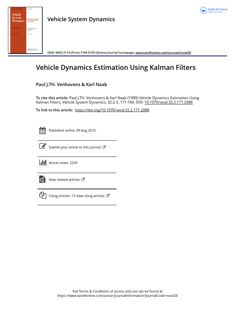 Vehicle Dynamics Estimation Using Kalman Filters | PDF | Kalman Filter | Mechanics