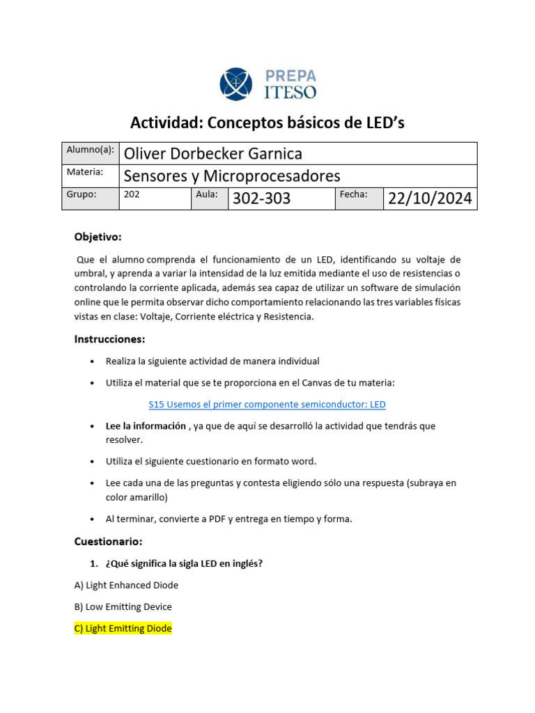 Actividad - Conceptos Básicos Led | PDF | Diodo emisor de luz | Infrarrojo